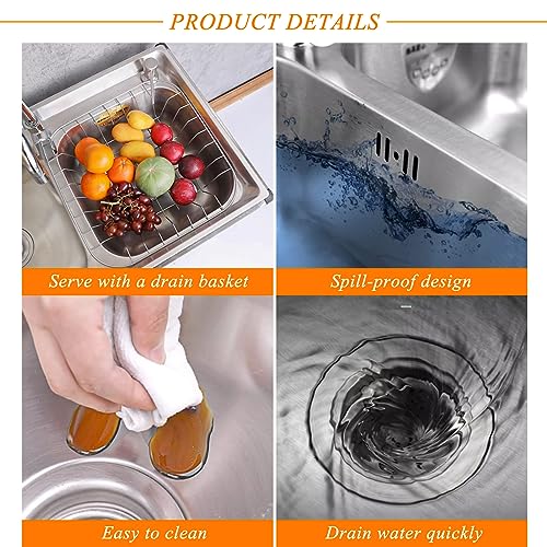ADASTE Garage Sink Large Double Bowl Sink,Commercial Sink with Drainer Portable Sink with Hot and Cold Water,for Laundry, Backyard, Restaurant
