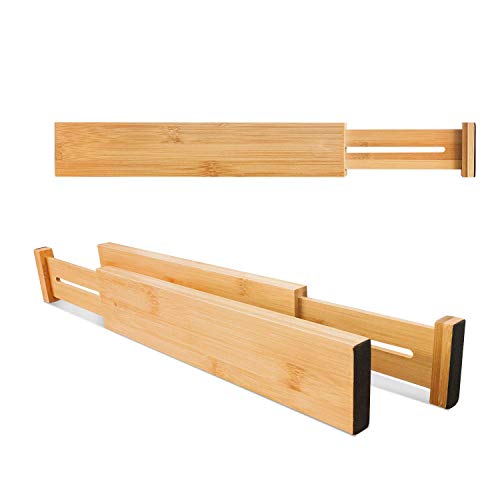 VaeFae Adjustable Bamboo Drawer Dividers, Expandable Drawer Organizer (16.7-21.9 in) for Kitchen, Bedroom, Bathroom, Dresser and Office, 6-Pack
