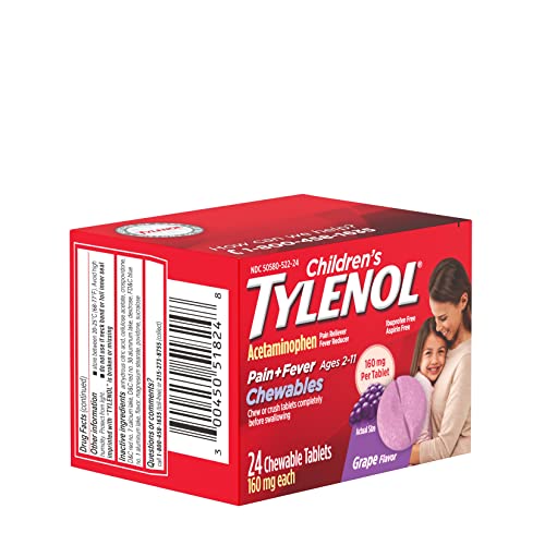 Tylenol Children's Chewables, 160 mg Acetaminophen for Pain & Fever Relief, Grape, 24 ct