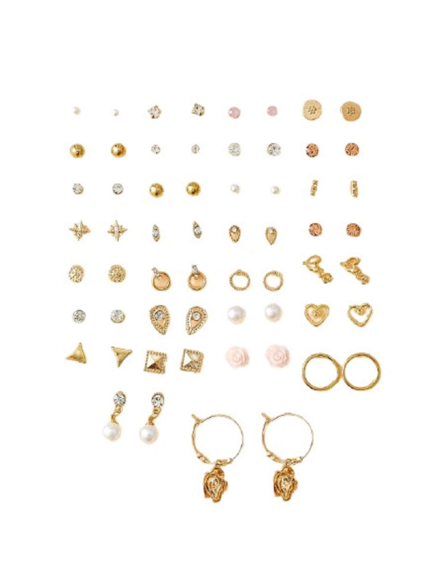 DAZZINO 12-30 Pairs Assorted Multiple Stud Earrings Hoop Set Dangle Cute Hypoallergenic Earrings CZ Bow Butterfly Flower Leaf Ball Simple Drop Earrings Stud for Women Pack