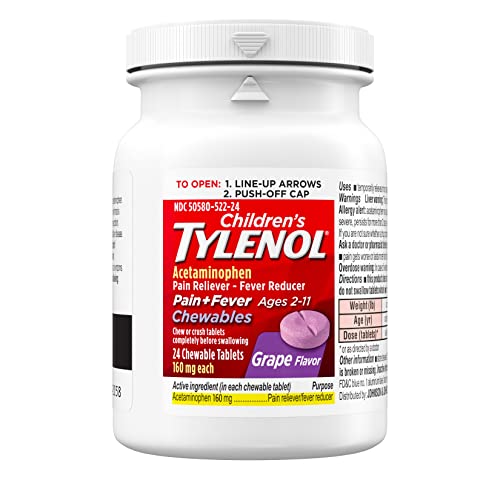 Tylenol Children's Chewables, 160 mg Acetaminophen for Pain & Fever Relief, Grape, 24 ct