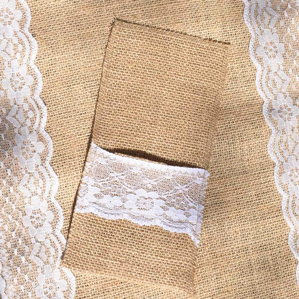 Awtlife 60 Packs Xmas Burlap Lace Utensil Holders Silverware Cutlery Pouch Knifes Forks Bag for Vintage Wedding