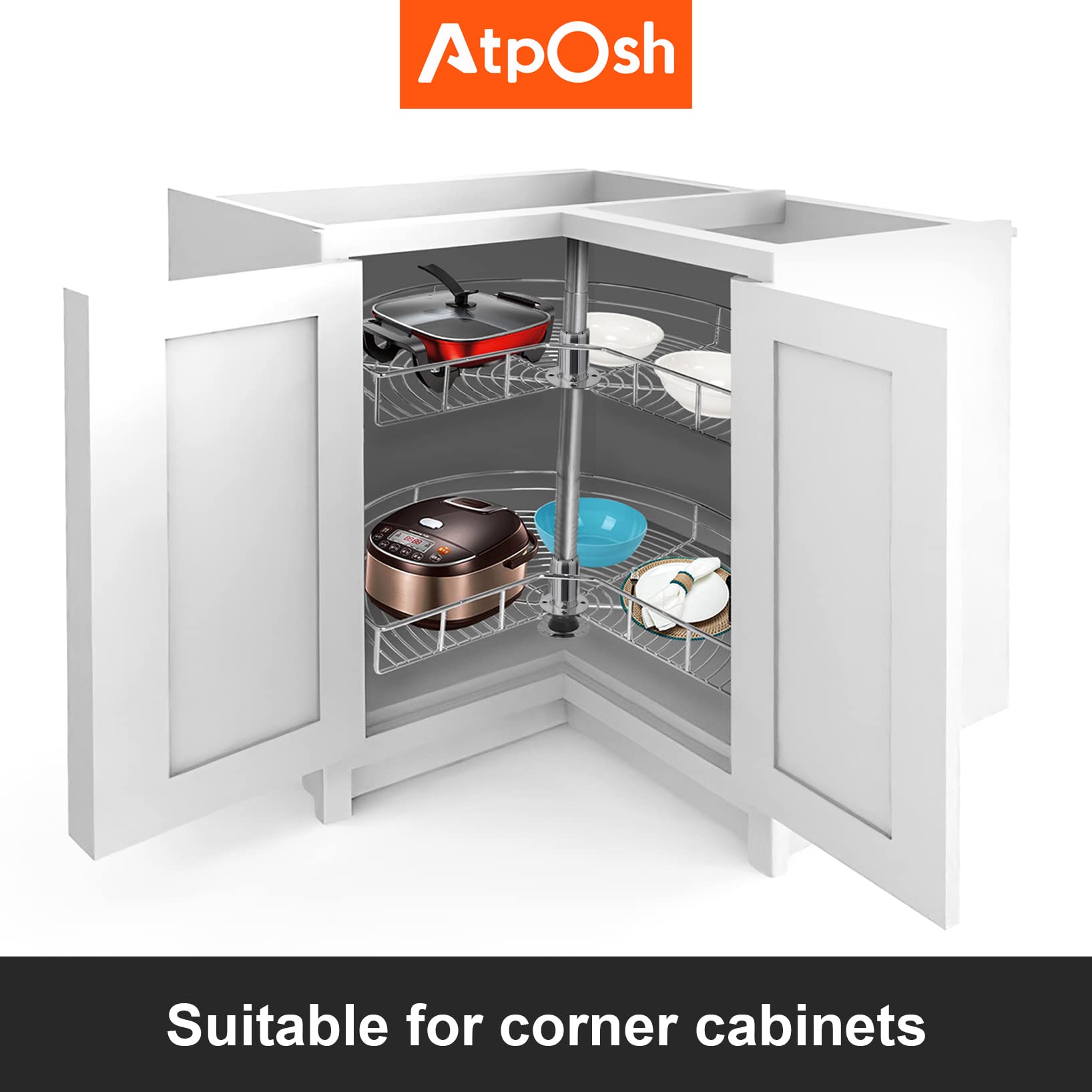 Atposh 28" Kidney Chrome Lazy Susans Kitchen Corner Cabinet Organizer (Not Cabinet Door) 270° 2 Shelf Rotating Storage Rack (28 Inch)