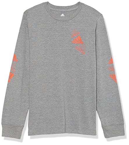 adidas Boys' Long Sleeve Sports Dude Tee, Charcoal Grey Heather, Large (14/16)