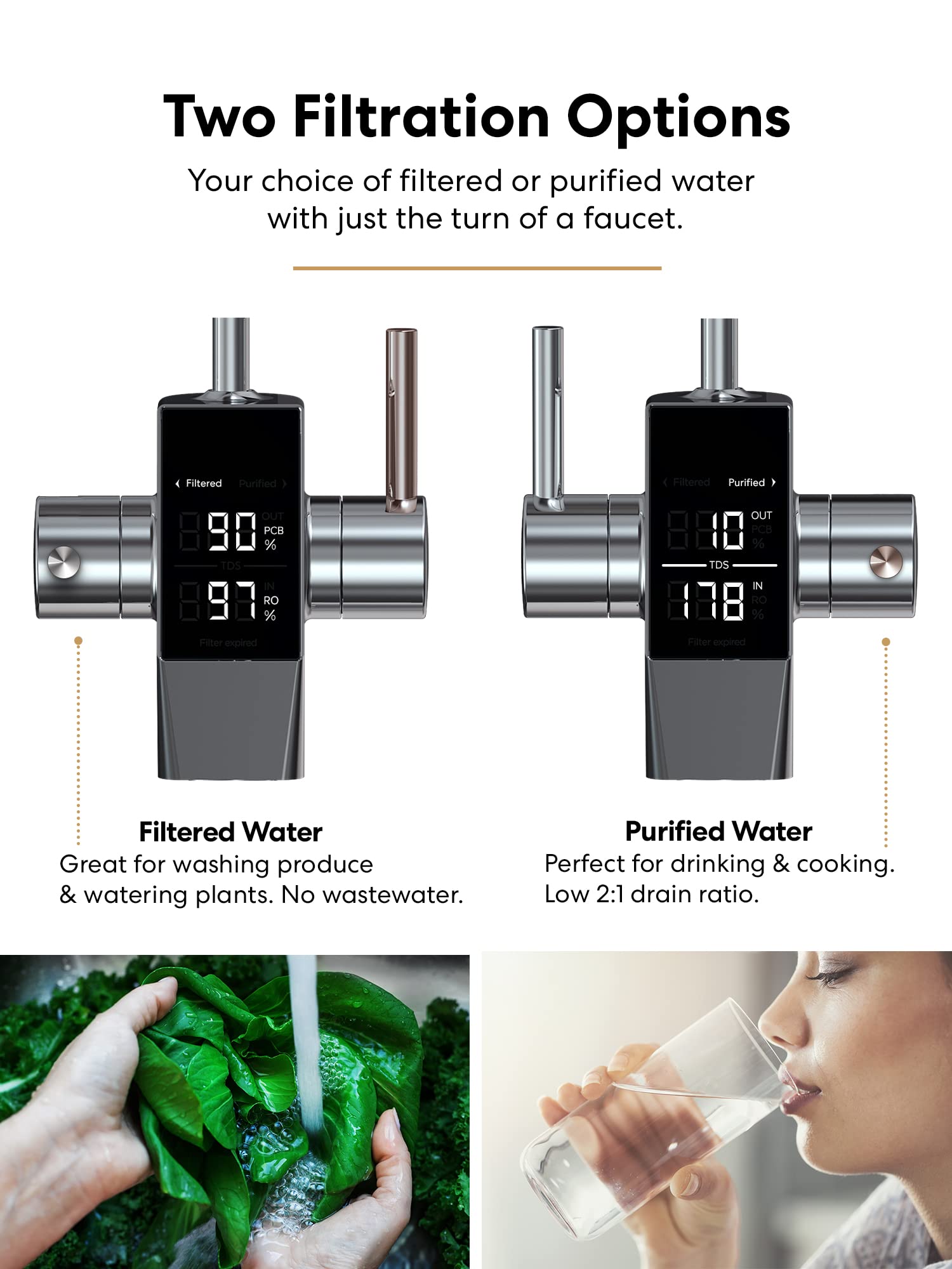 Brio Reverse Osmosis Water Filtration System, 500 GPD, 2:1 Pure to Drain, Tank-Less, Under Sink Faucet Mount