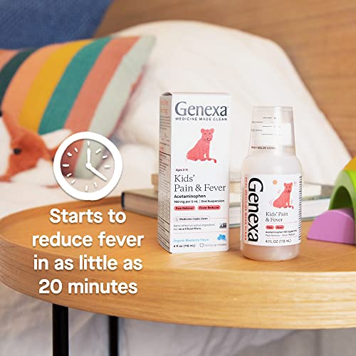 Genexa Children's Acetaminophen Pain and Fever Reducer | 160 mg per 5mL | Made with Delicious Organic Blueberry Flavor | 4 Fluid Ounces