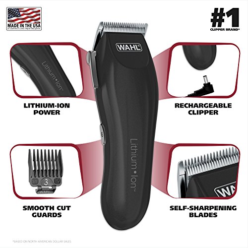Wahl Clipper Lithium-Ion Cordless Haircutting Kit - Rechargeable Grooming and Trimming Kit with 12 Guide Combs for Haircutting and Large Beard Trimming - Model 79608
