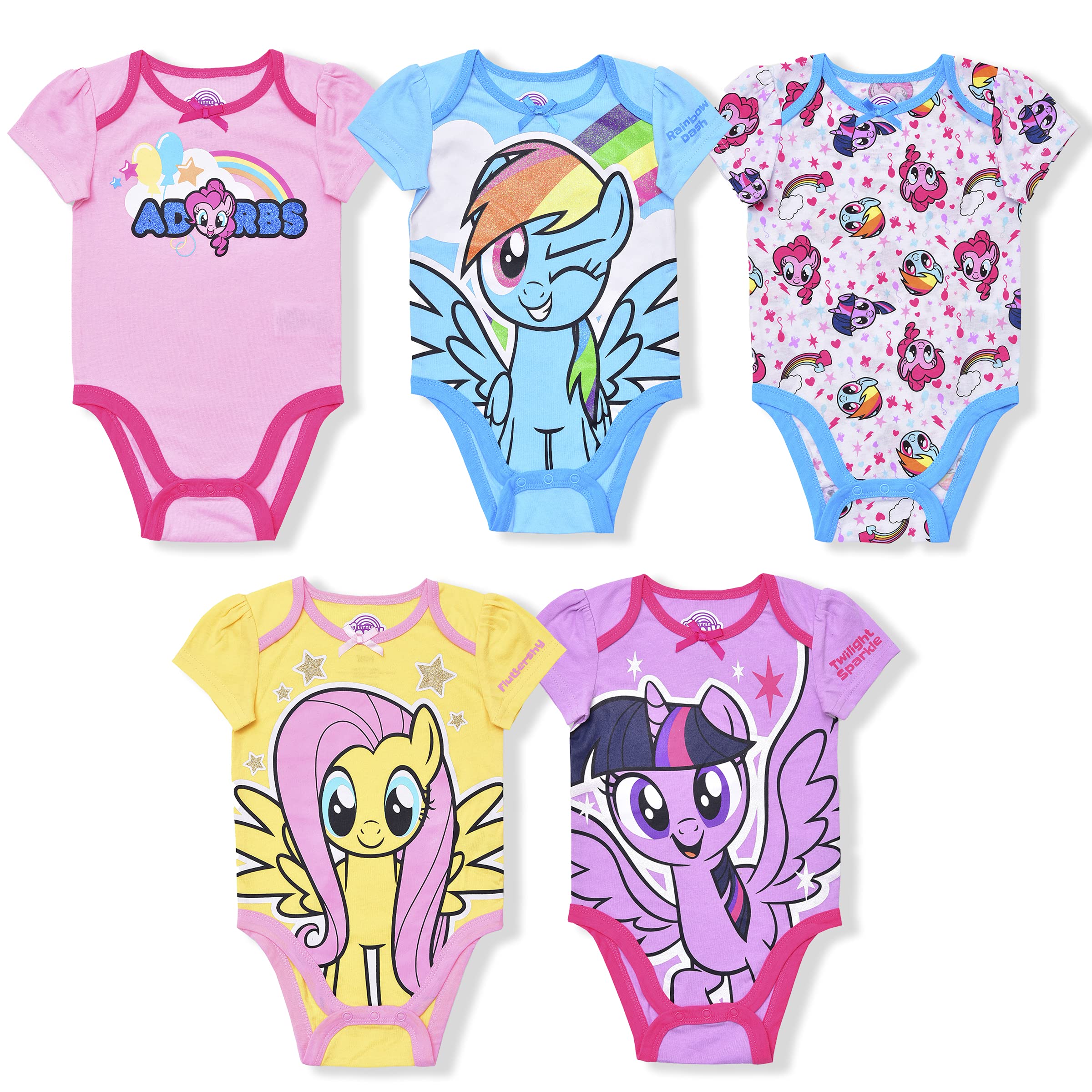 My Little Pony Girlsā 5 Piece Bodysuit Pack for Infant ā Pink/Blue/Yellow