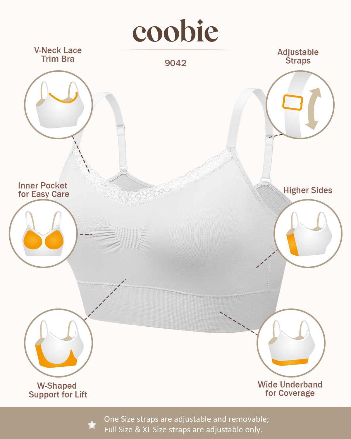 Coobie Seamless V-Neck With Lace Bra, White,One Size