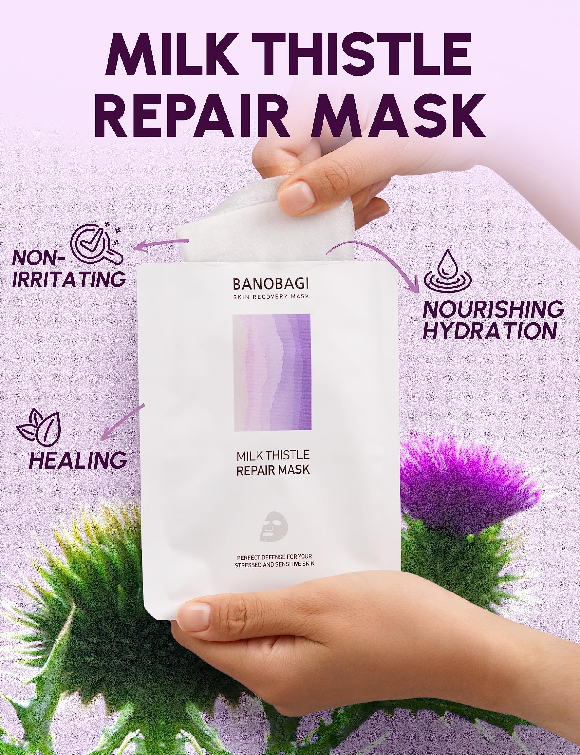 BANOBAGI Milk Thistle Repair Mask | Face Moisturizer Korean Face Mask Skin Care Sheet | Hydrating Face Masks Skincare Copper Tripeptide & Burdock Root Extract (Pack of 10 sheets, 1.01fl oz)