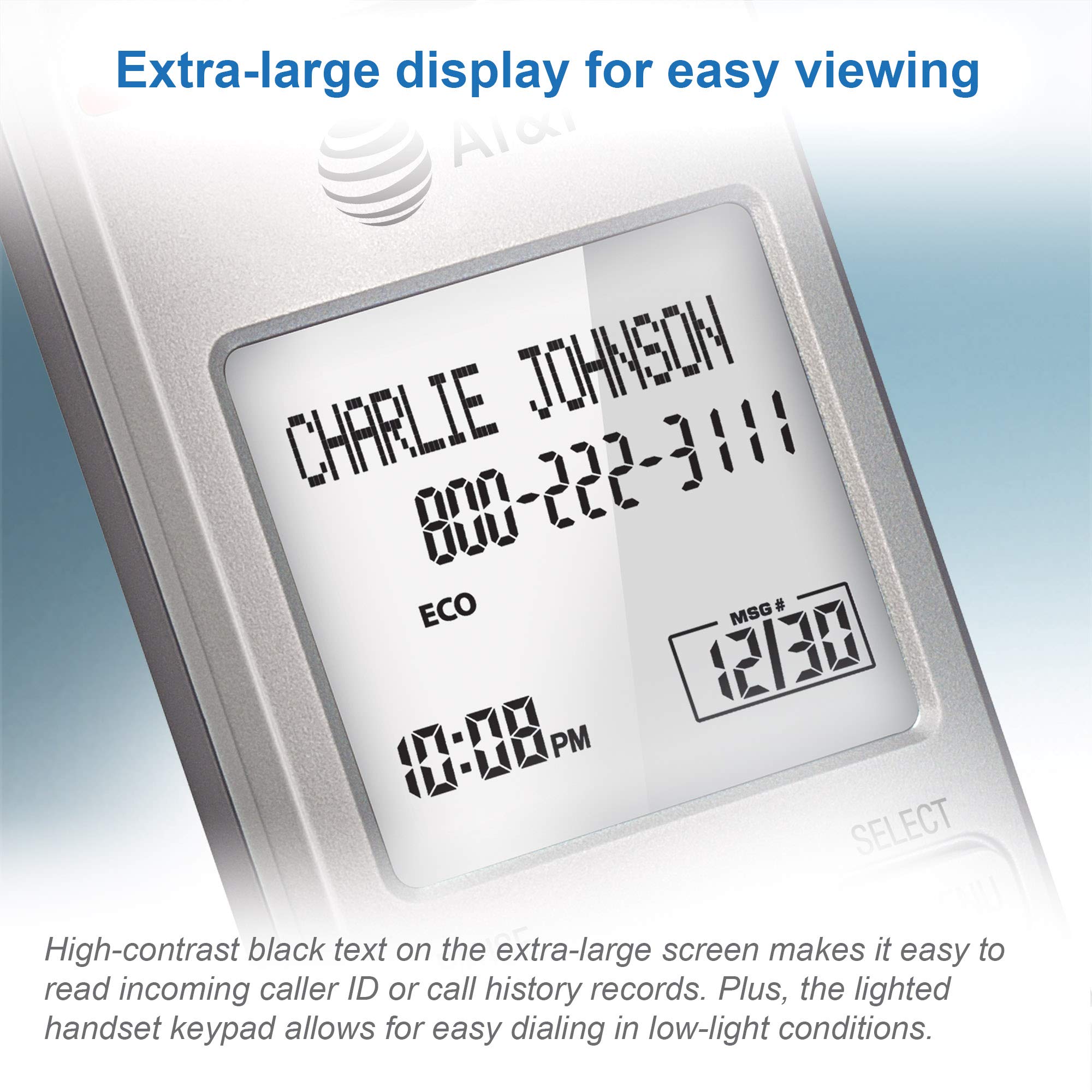 AT&T EL51203 - 2 Handset DECT 6.0 Cordless Home Phone Full-Duplex Handset Speakerphone, Backlit Display, Lighted Keypad, Caller ID/Call Waiting, Phonebook, Eco Mode, Voicemail Key, Quiet Mode,Intercom