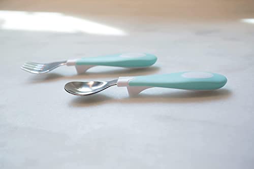 Dr. Brown’s Designed to Nourish Soft-Grip Spoon and Fork Set, Teal and No-Slip Strong Suction Bowl for Babies and Toddlers, BPA Free, 2 Pack