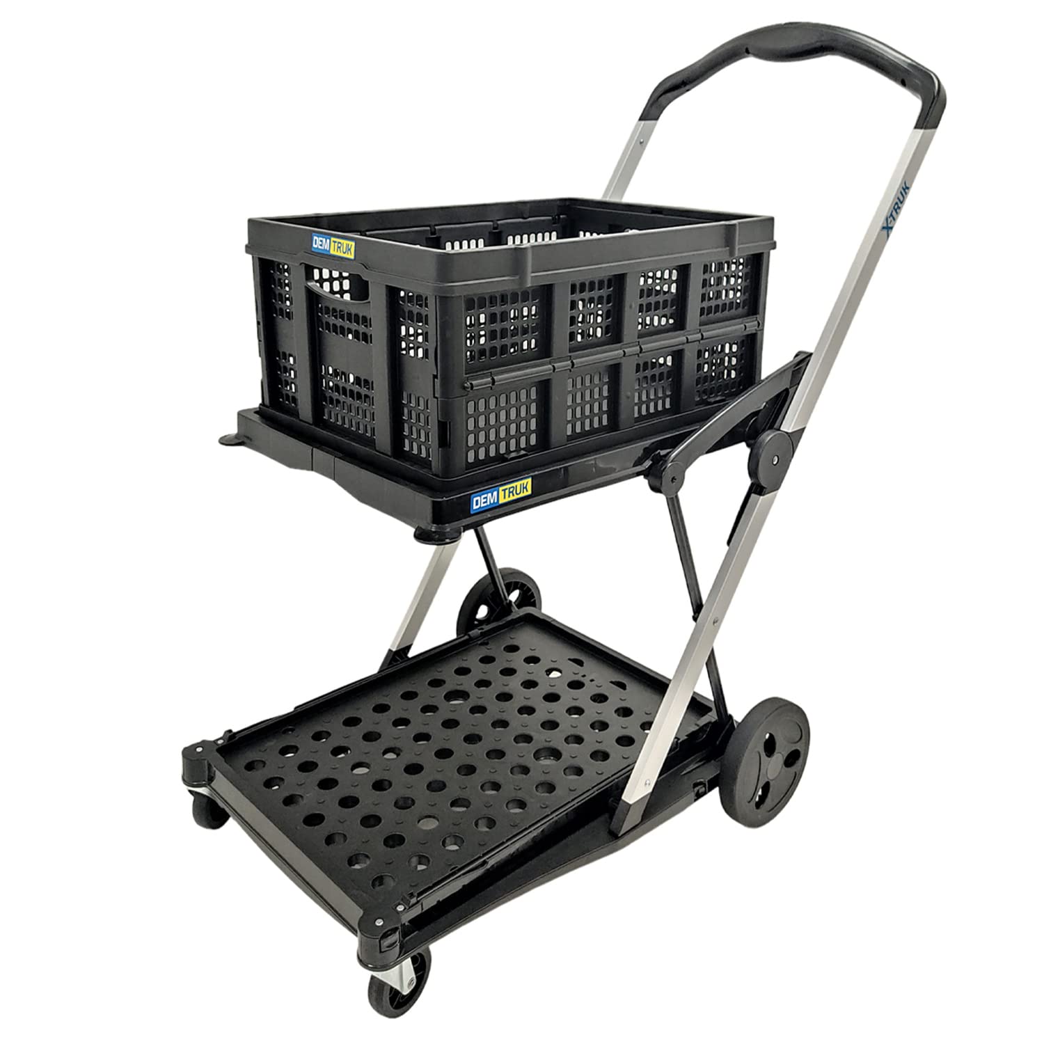 X-Truk Collapsible Utility Cart â 2-Shelf, Adjustable Shopping Cart Converts to a Dolly â Lightweight, High-Capacity Storage Cart Wagon with Removable Basket Carries up to 165 Lbs by SalesMaker Carts