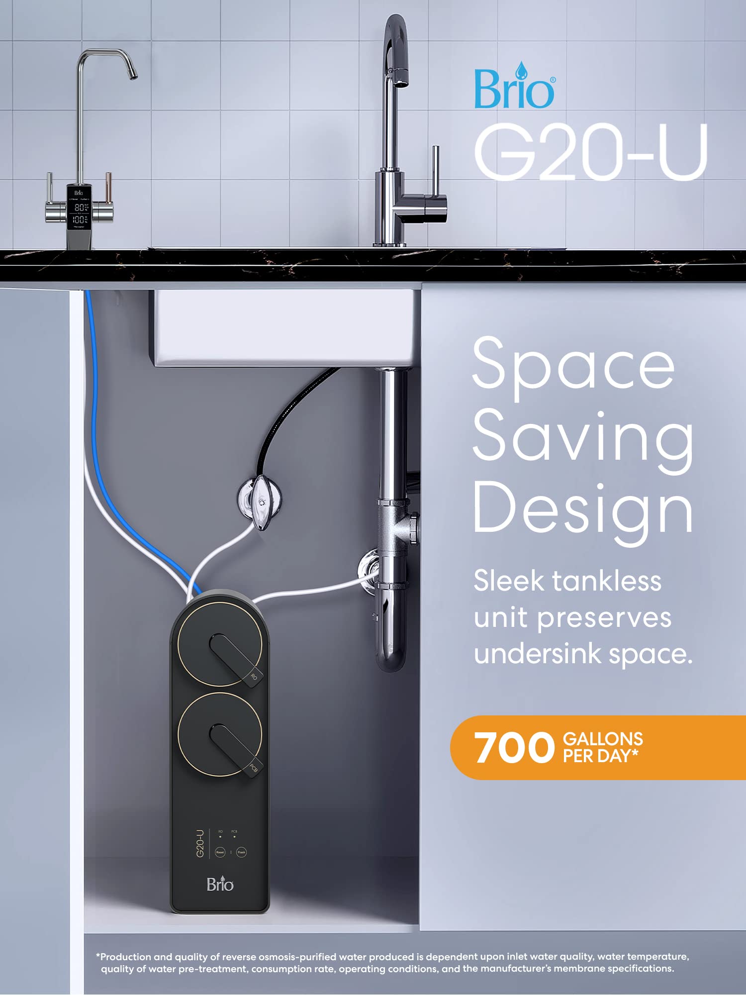 Brio Reverse Osmosis Water Filtration System, 700 GPD, 2:1 Pure to Drain, Tank-Less, Under Sink Faucet Mount