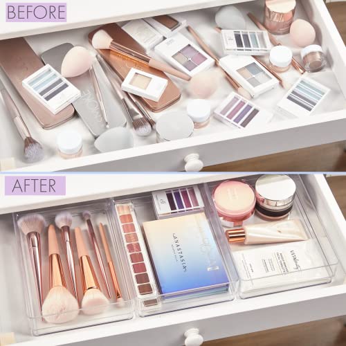 STORi SimpleSort 3-Piece Stackable Clear Drawer Organizer Set | 9" x 6" x 2" Rectangle Trays | Wide Makeup Vanity Storage Bins and Office Desk Drawer Dividers | Made in USA
