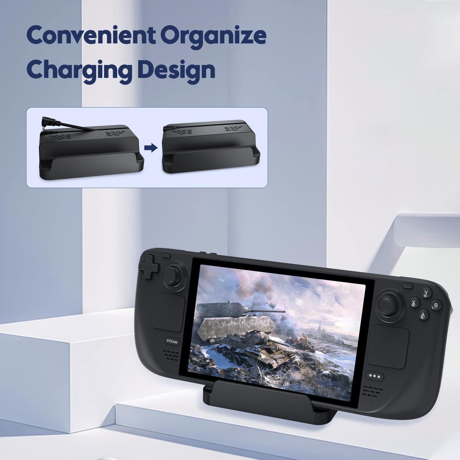 Charging Dock for Steam Deck Stand, NEWENMO Non-slip Base Station for Steam Deck Dock, 3-in-1 ONLY Charging Portable for Steam Deck Accessories, Stand for Valve Steam Deck Handheld for Gaming