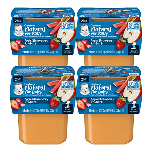 Gerber Natural for Baby 2nd Foods Baby Food Tubs, Apple Strawberry Rhubarb, Pureed Baby Food, Made with Natural Fruit & Vitamin C, 2 - 4 OZ Tubs/Pack (Pack of 4)