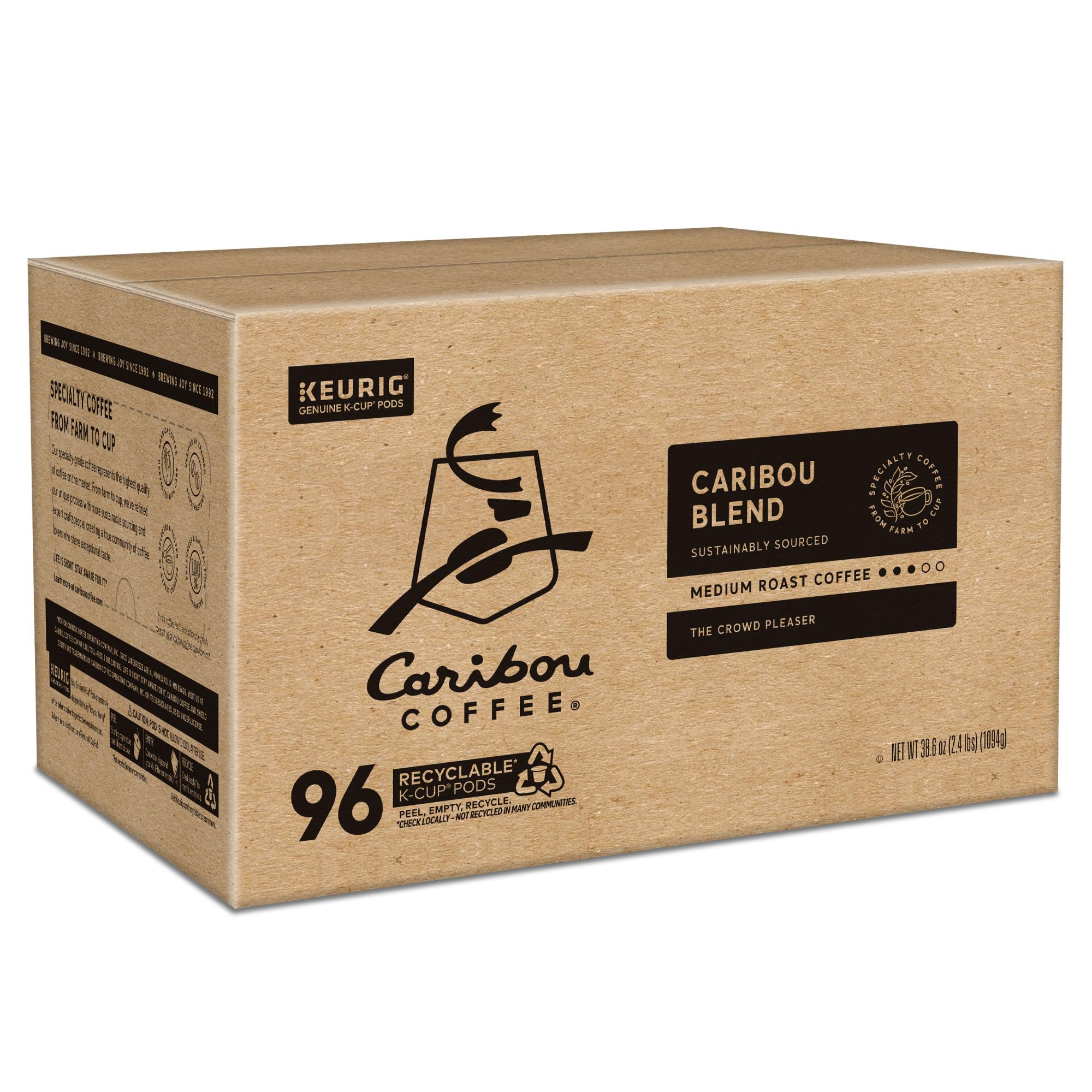 Caribou Coffee Caribou Blend, Single-Serve Keurig K-Cup Pods, Medium Roast Coffee, 24 Count (Pack of 4)