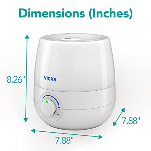 Vicks NaturalCare Cool Mist Ultrasonic Humidifier (VUL530), White, Small Room – Humidifier and Diffuser with Nighttime Light, Works with Vicks VapoPads