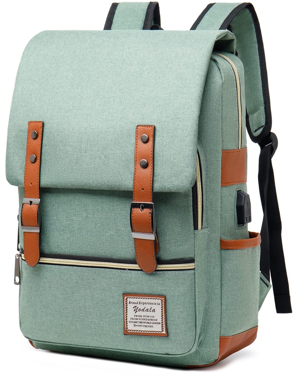 YODALA Vintage Laptop Backpack for women men, Elegant Water Resistant School College Book Bag with USB Charging Port,Slim Travel Casual Daypack Fits up to 15.6Inch Laptop in Green