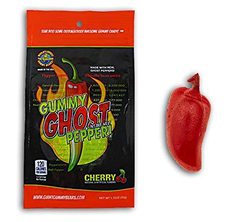 Ghost Pepper Insane Heat Gummy Candy - Cherry Flavored Ghost Pepper Candy Made With Real Ghost Pepper - Chile Shaped And Hot - 1.75oz Retail Bag