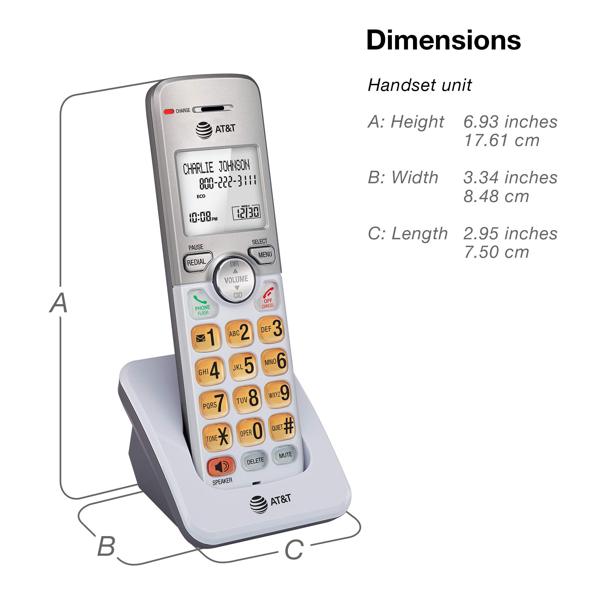 AT&T EL51203 - 2 Handset DECT 6.0 Cordless Home Phone Full-Duplex Handset Speakerphone, Backlit Display, Lighted Keypad, Caller ID/Call Waiting, Phonebook, Eco Mode, Voicemail Key, Quiet Mode,Intercom