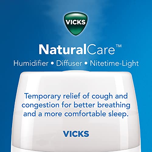 Vicks NaturalCare Cool Mist Ultrasonic Humidifier (VUL530), White, Small Room – Humidifier and Diffuser with Nighttime Light, Works with Vicks VapoPads