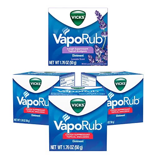Vicks VapoRub Original (Pack of 3) & Vicks VapoRub Lavender Essential Oil, Chest Rub Ointment, Relief from Cough, Cold & Pains w/ Original Medicated Vicks Vapors, Topical Cough Suppressant, 1.76 OZ