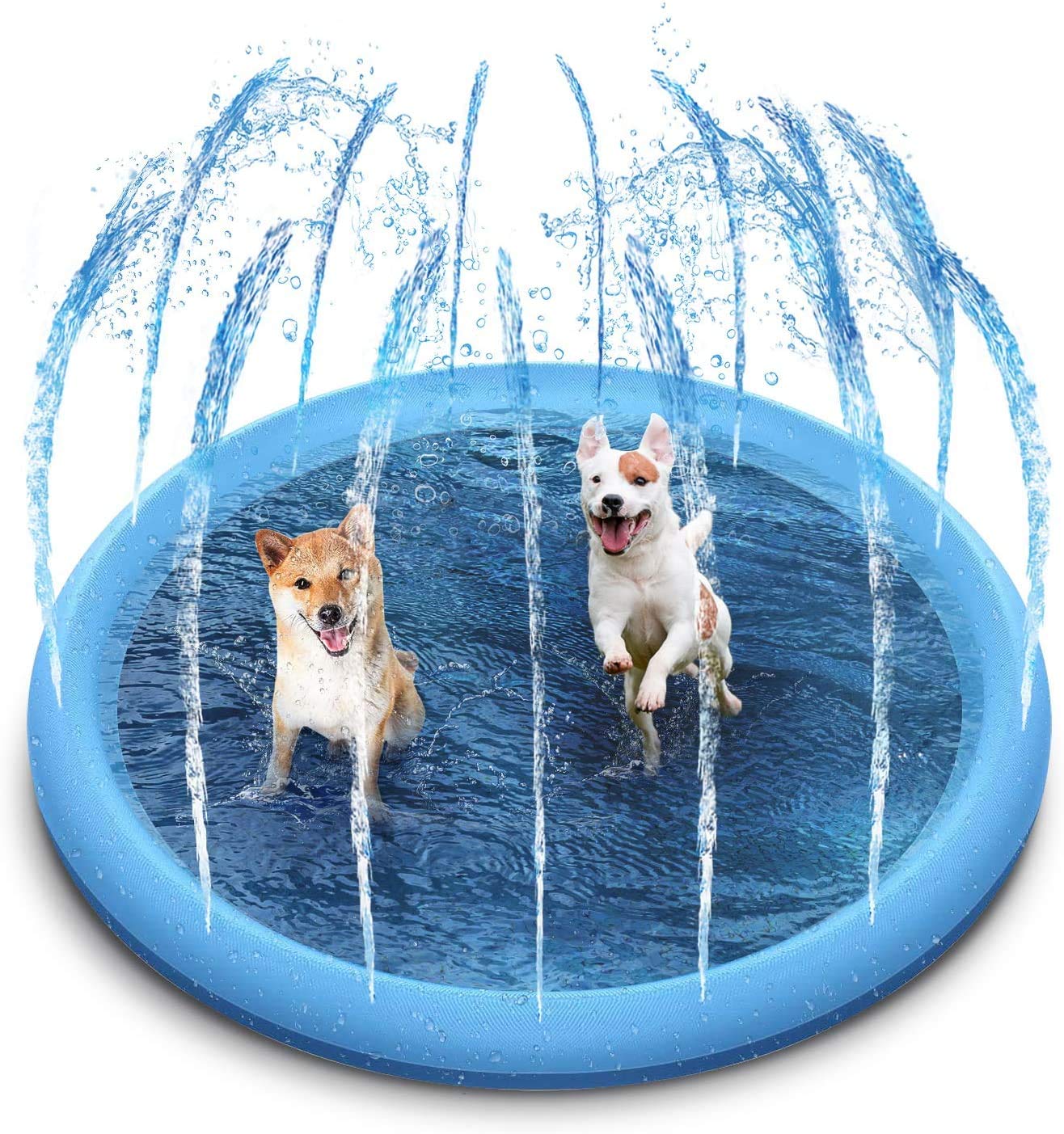 Splash Pad for Pets, Outdoor Water Play Mat with Non-Slip Backing, Inflatable Splash Pad with Built-in Sprinkler System (67 inch)