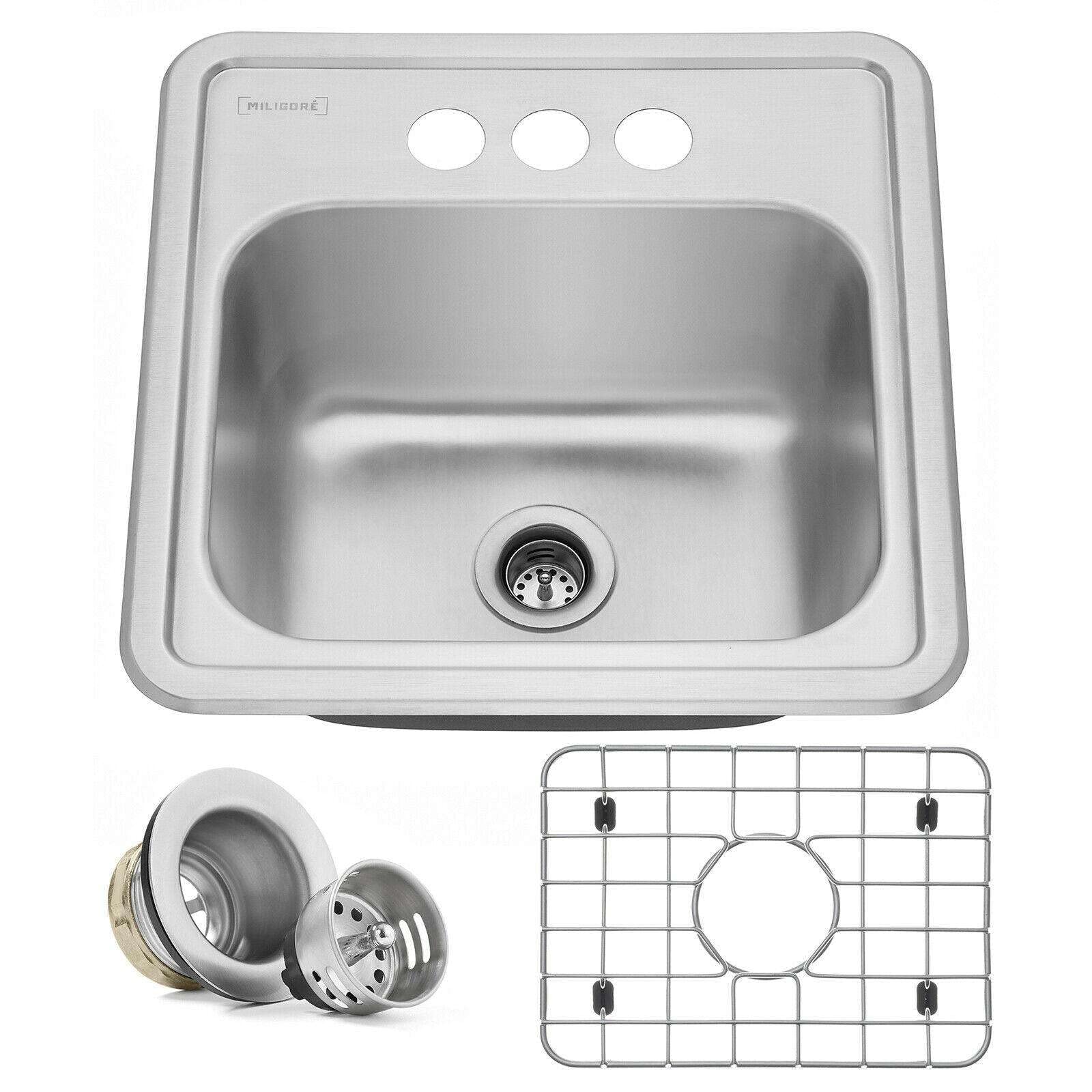 UHTQ 15"x15" Stainless Steel Drop-In Top-Mount Topmount Bar Prep Utility Kitchen Sink Kitchen sink Kitchen accessories Portable sink Home improvement Kitchen sinks Kitchen sink accessories