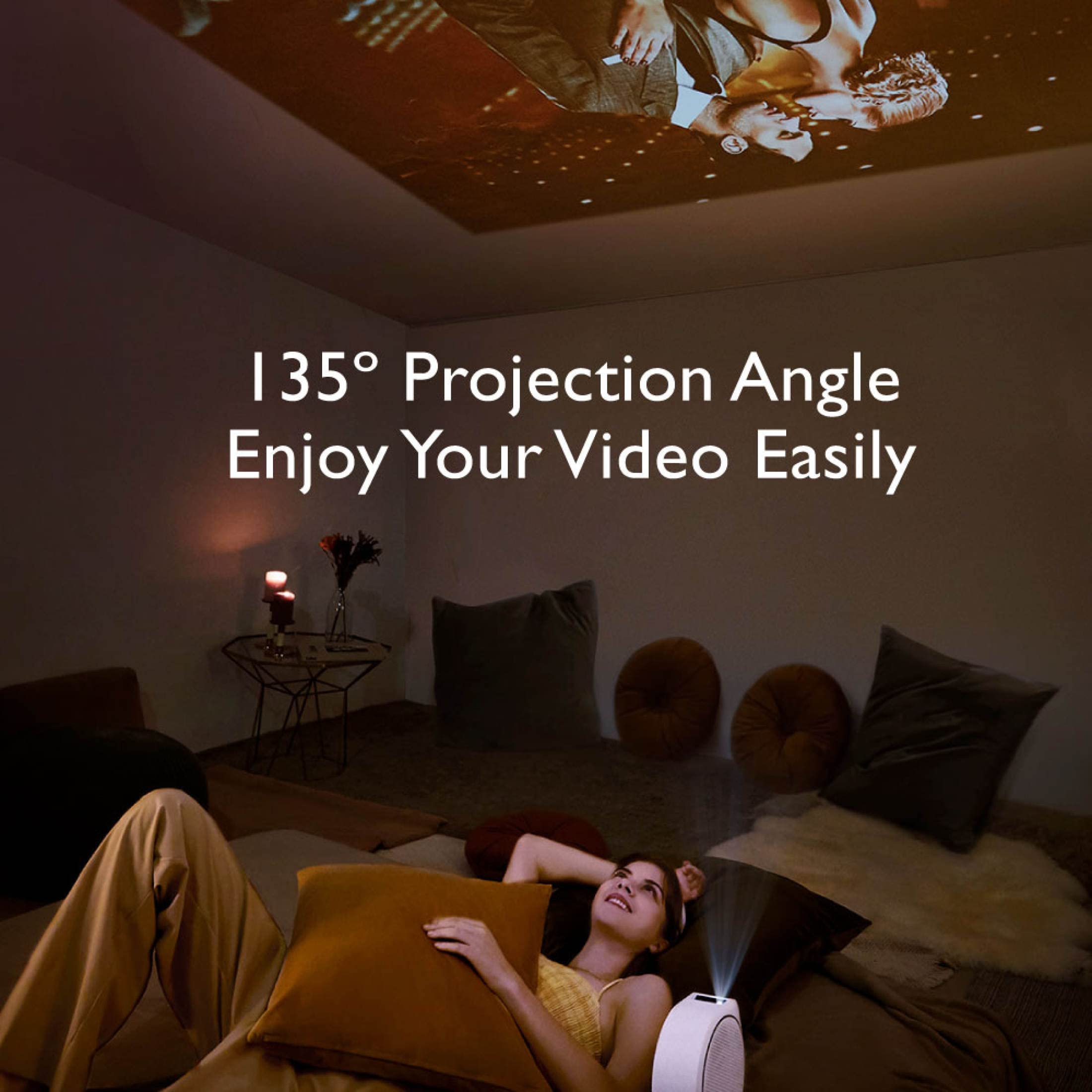 BenQ GV30 LED Portable Ceiling Projector with 135˚ Rotating Angle Projection | Extra Bass Bluetooth Speaker | Android TV 10 |Auto Focus & Vertical Keystone | WiFi |Chromecast & AirPlay | HDMI | USB-C
