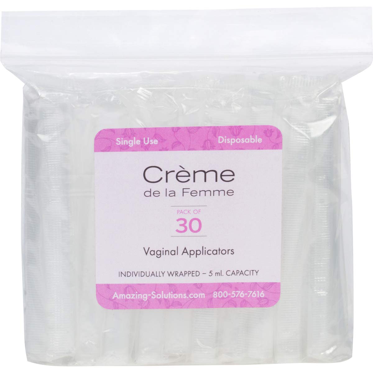 Creme de la Femme Vaginal Suppository Applicators - 30 Pack - Thin Feminine Moisturizer Cream Suppositories - Individually-Wrapped Single-Use Disposable Applicators - Slim Soft-Tipped Lubricant Tubes