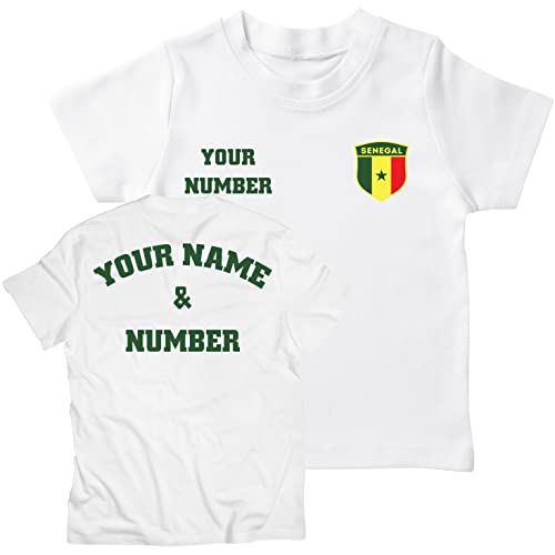 lepni.me Kids Senegal Soccer Shirt Your Name and Number | Senegalese Flag Personalized Jersey Custom Top | World Cup 2022 (5-6 Years White Multi Color)