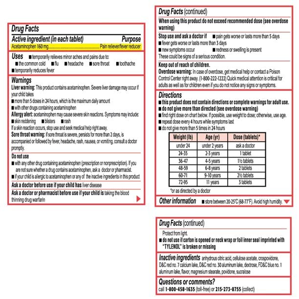 Tylenol children's Pain plus Fever, Grape, 24 Chewable Tablets (Pack of 2)