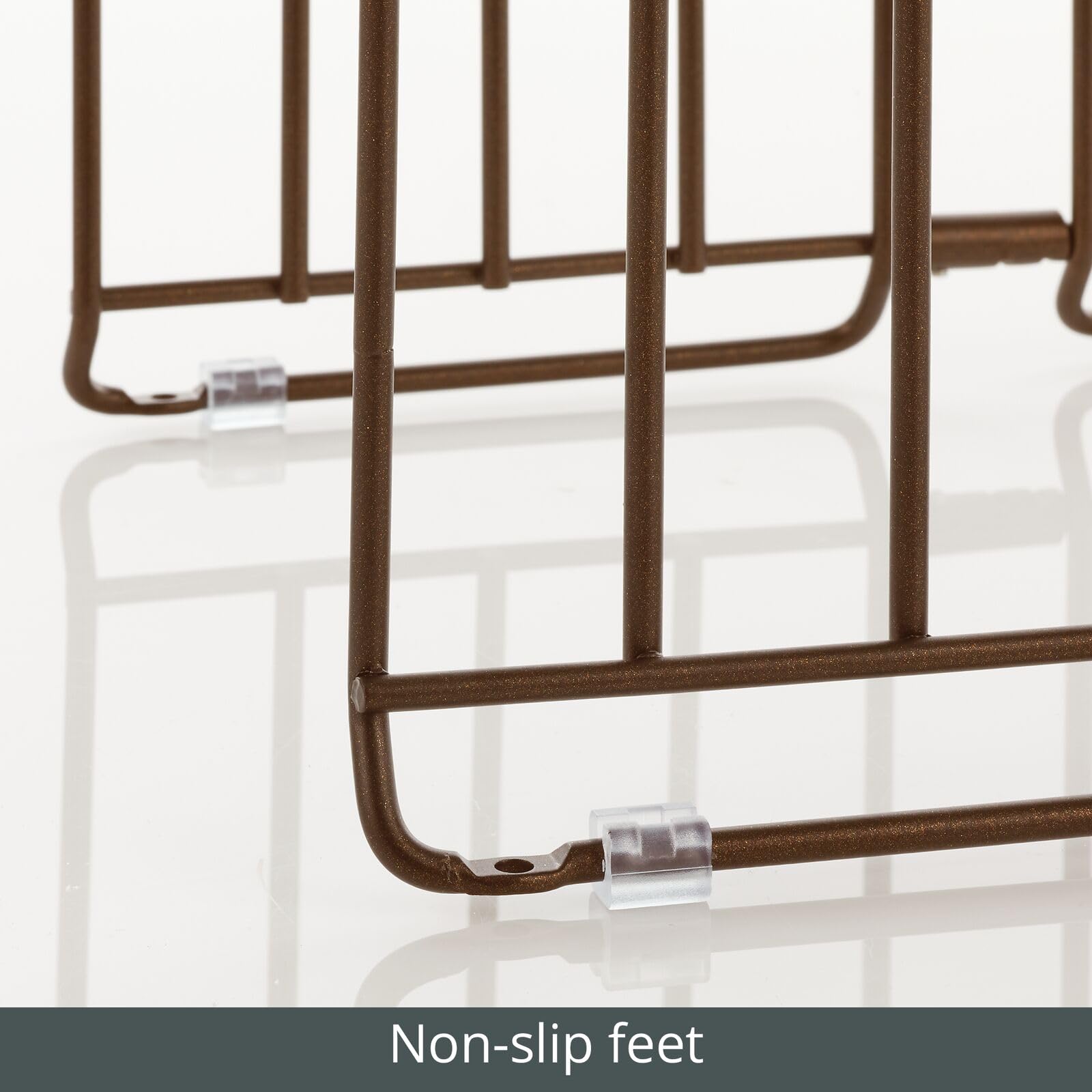 mDesign Metal Wire Organizer Rack for Kitchen Cabinet, Pantry, Shelves - Holder with 11 Slots for Skillets, Frying Pans, Lids, Cutting Boards, Vertical or Horizontal Placement - Extra Large - Bronze