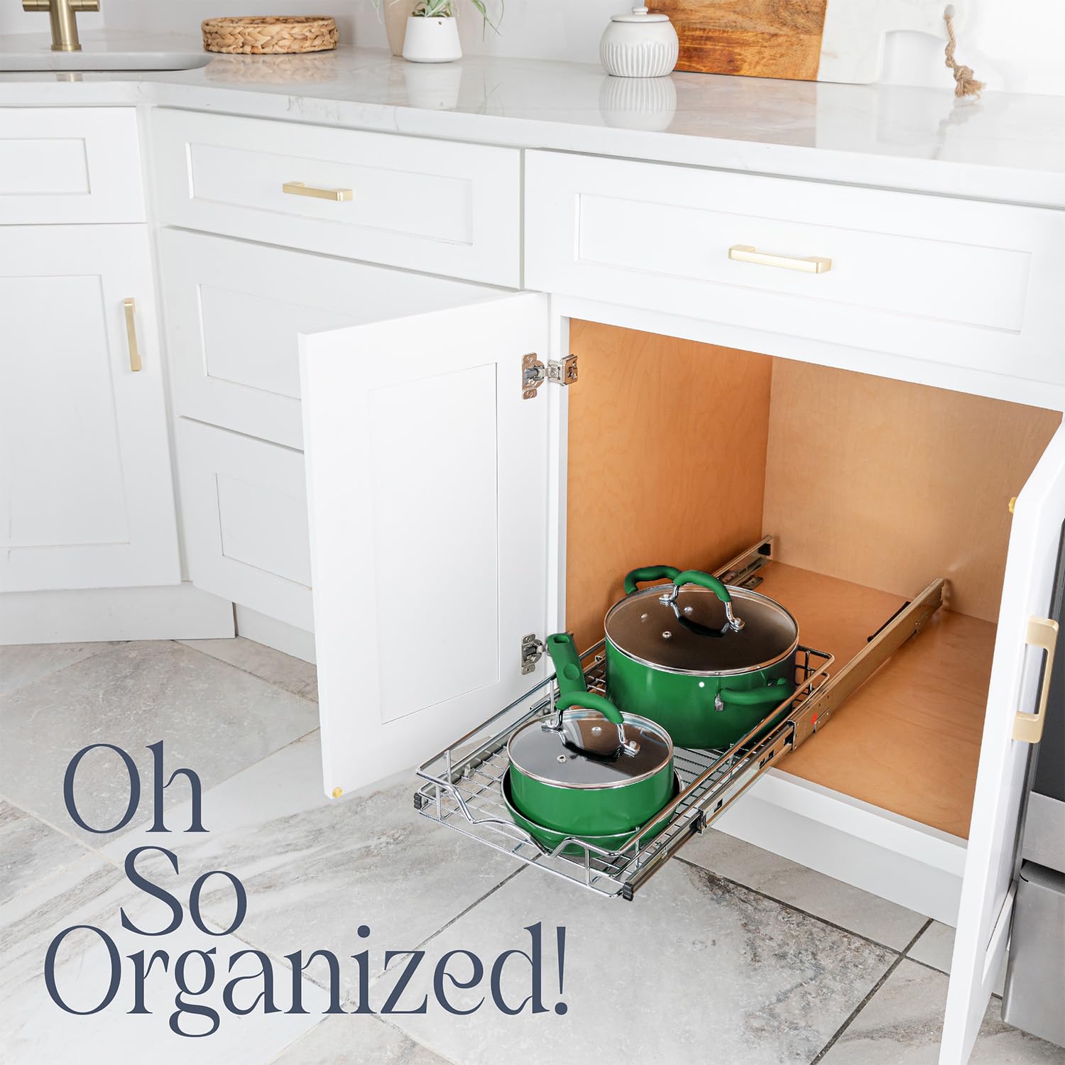 HOLDN’ STORAGE Pull Out Cabinet Organizer – Heavy Duty Anti Rust Slide Pull Out Drawers for Kitchen Cabinets – Chrome 14" W x 17" D x 3.15" H Requires at Least 15 ¼” Opening