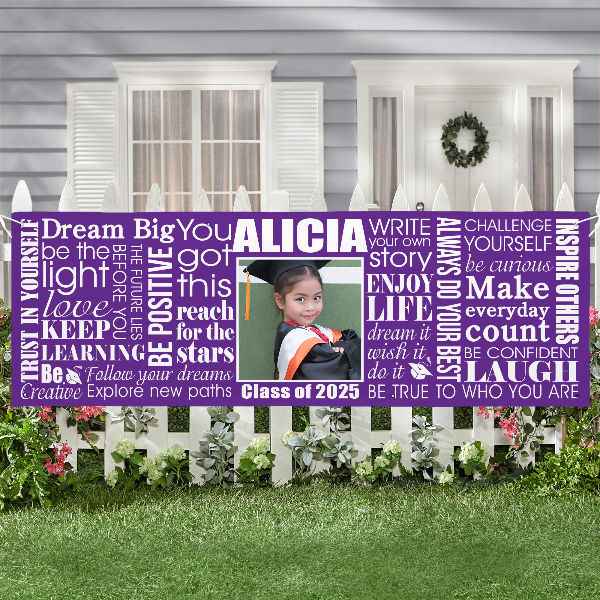 Let's Make Memories Personalized Graduation Photo Banner - Blue - Class of 2023 Banner - Dream Big Banner- Customize with Name, Year, Photo - 6ft