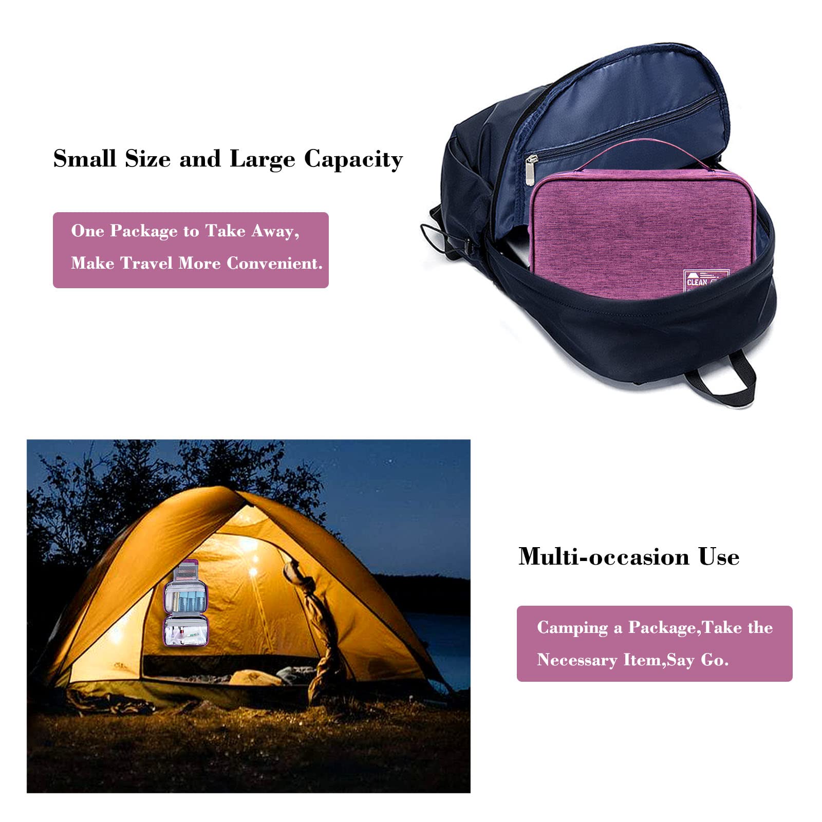 QIALUOBAO Travel Toiletry Bag with Hanging Hook, Small and Medium Water-resistant Makeup Cosmetic Bag, Full Size Container for Travel, Portable Cosmetic Organizer (Purple)