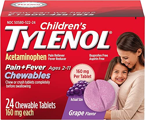 Tylenol children's Pain plus Fever, Grape, 24 Chewable Tablets (Pack of 2)