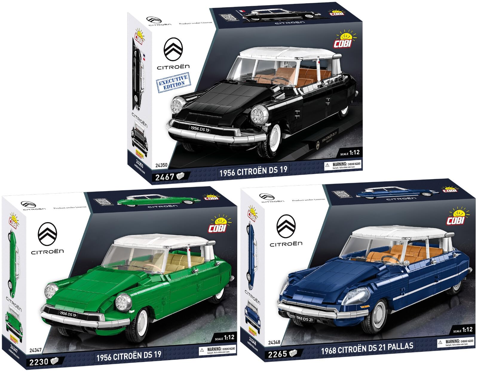 BRICKCOMPLETE Cobi Set of 3: 24350 Citroen DS 19 1956 - Executive Edition, 24348 1968 Citroen Ds. 21 Pallas & 24347 1956 Citroen Ds. 19
