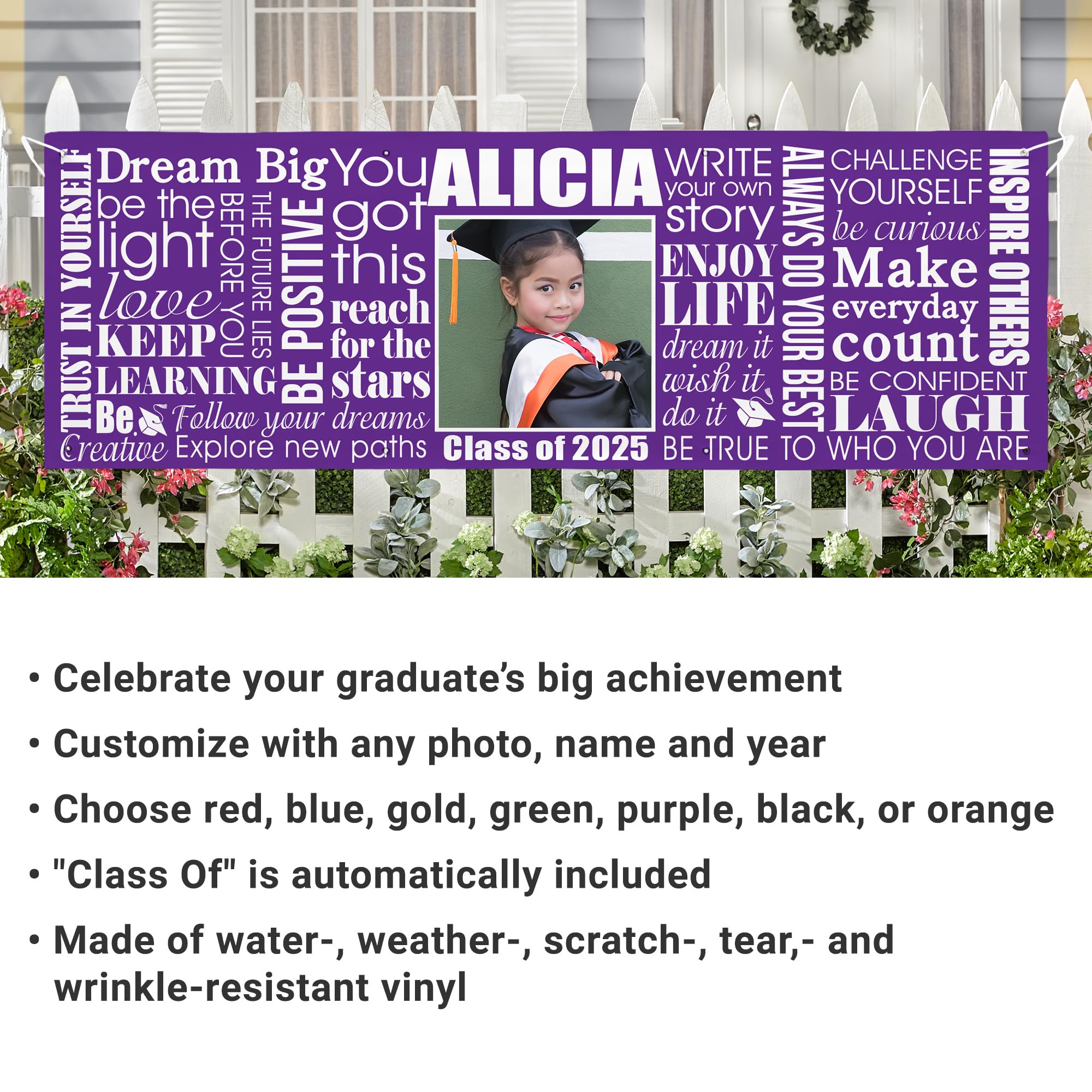 Let's Make Memories Personalized Graduation Photo Banner - Blue - Class of 2023 Banner - Dream Big Banner- Customize with Name, Year, Photo - 6ft
