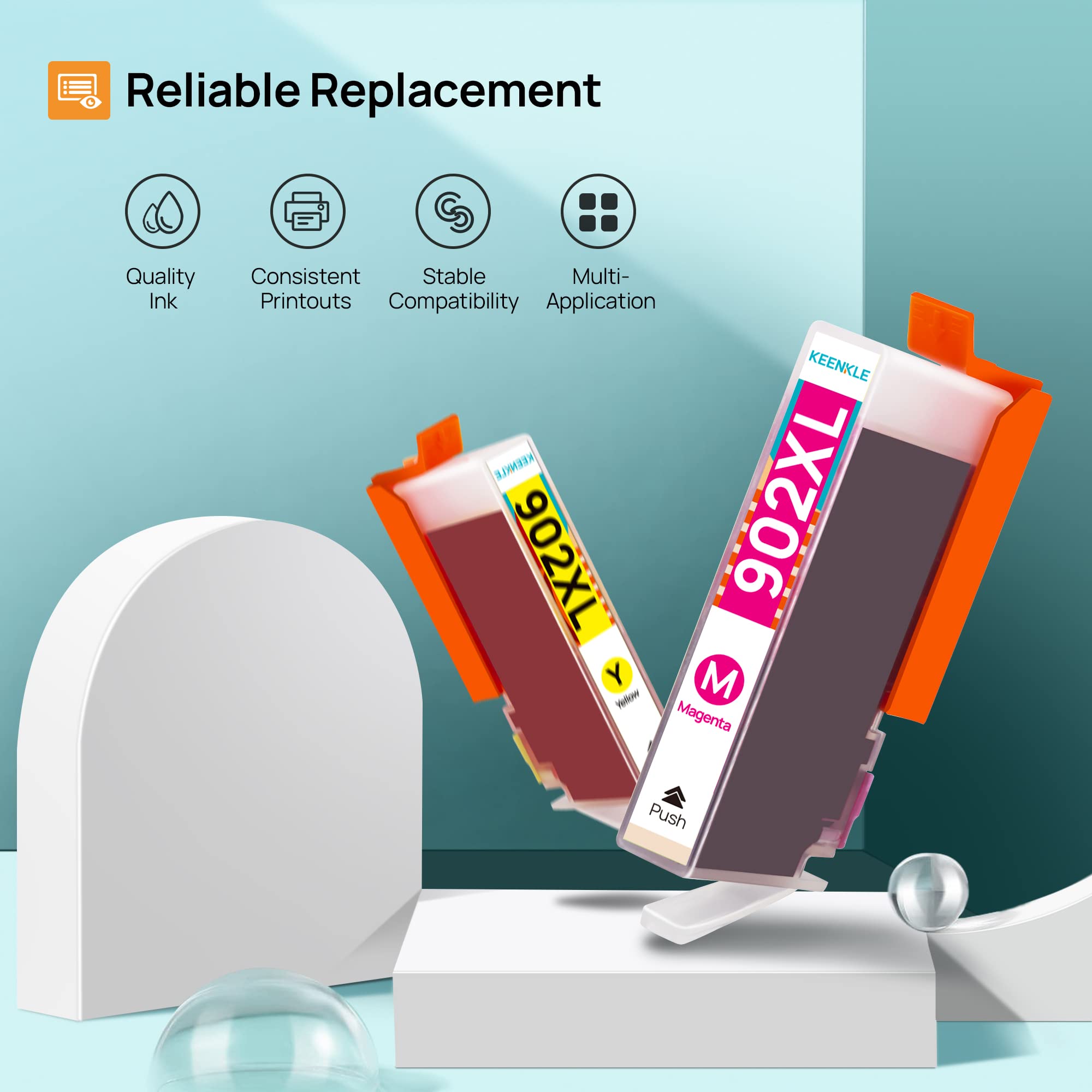 902 902XL Compatible Ink Cartridge Replacement for HP 902XL 902 Ink| Use with Officejet 6978 6968 6962 6958 6970 6950 6960 Printer Tray (Black, Cyan, Magenta, Yellow, 4 Pack)