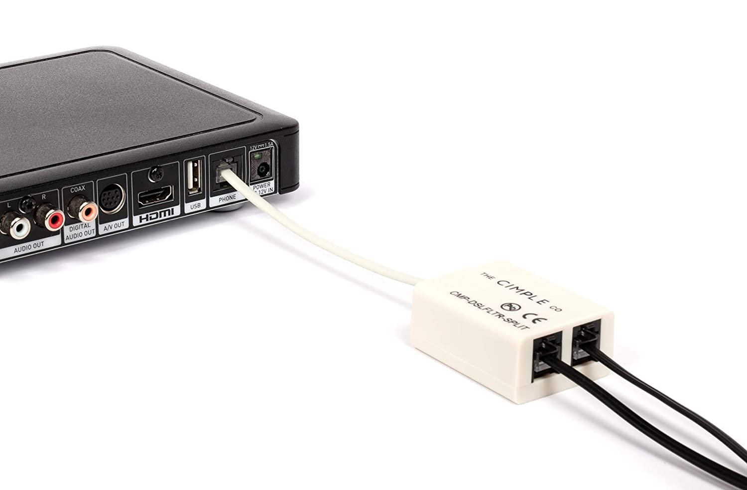 THE CIMPLE CO 2 Wire, 1 Line DSL Filter, with Built in Splitter - for Removing Noise and Other Problems from DSL Related Phone Lines