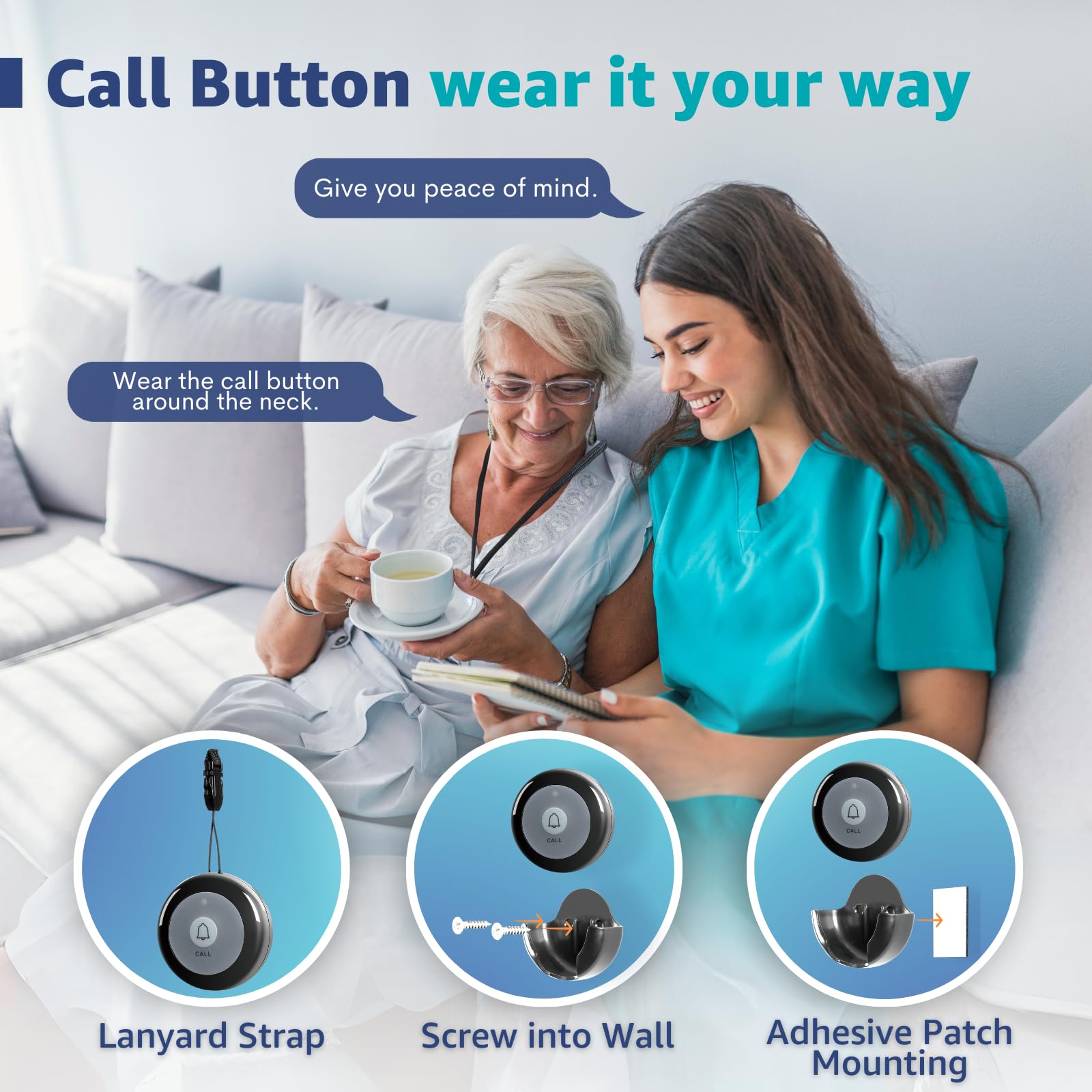 SYNLETT Wireless Calling System Nurse Call System Caregiver Pager for Restaurant Clinic Nursing Home 11 Languages 3 Alert Tones, 10 Call Buttons and 1 Monitoring Unit for Patients Seniors Customer