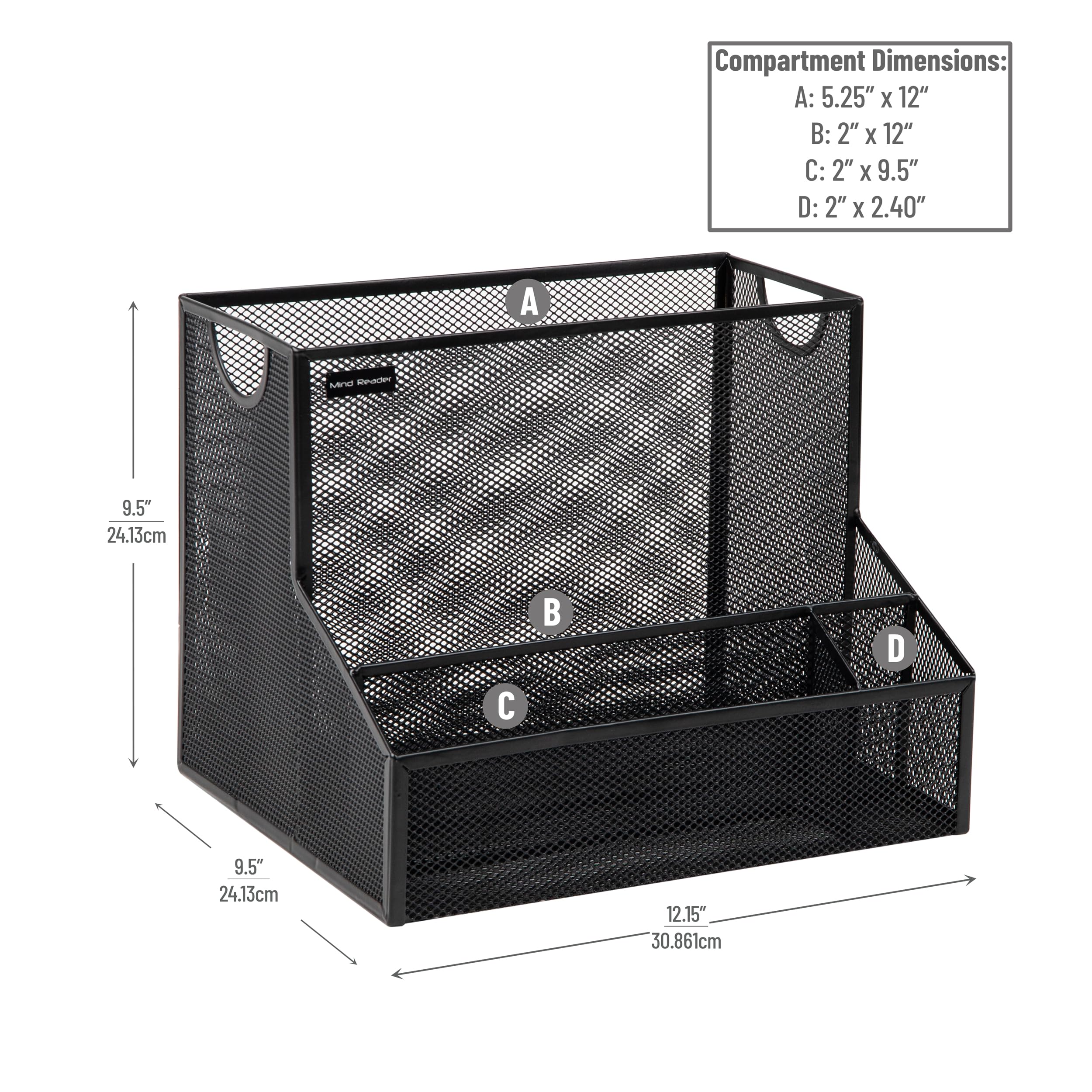 Mind Reader DEEPORG-BLK Metal Mesh Large File Storage Basket For A4 Paper, Legal Documents, Folder & Magazine Holder, Office Organization, Black Deep Org