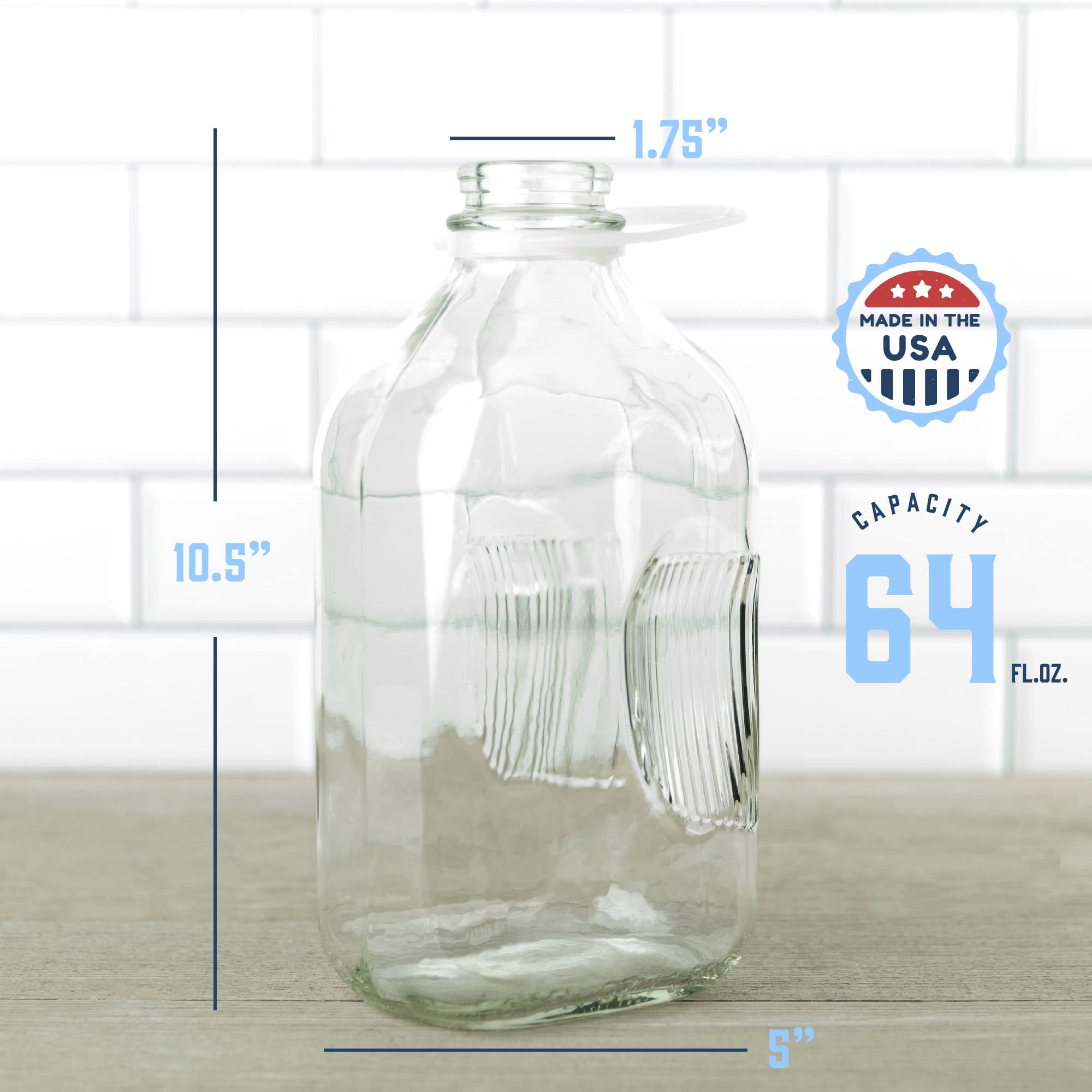 kitchentoolz 64 Oz Glass Milk Bottle with Lids, Half Gallon Milk Dispenser Container for Refrigerator, Glass Carafe Pitcher with Lid and Pour Spout