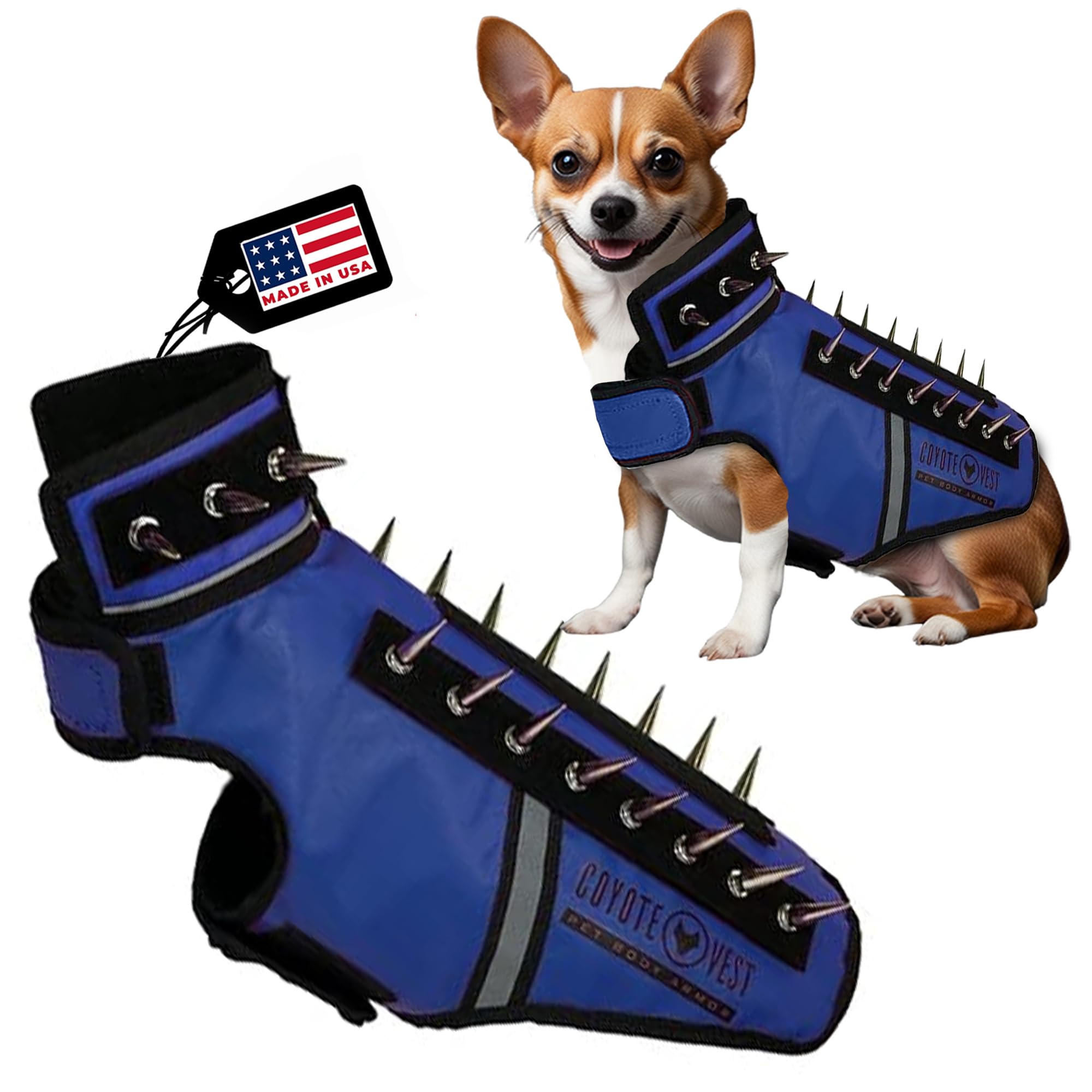 CoyoteVest SpikeVest Dog Harness Vest for Small Dogs, Reflective Dog Vest with Spikes to Shield Your pet from Coyotes, Raptor and Animal Attacks, Anti Hawk Vest, Made in USA(XS-Royal Blue)