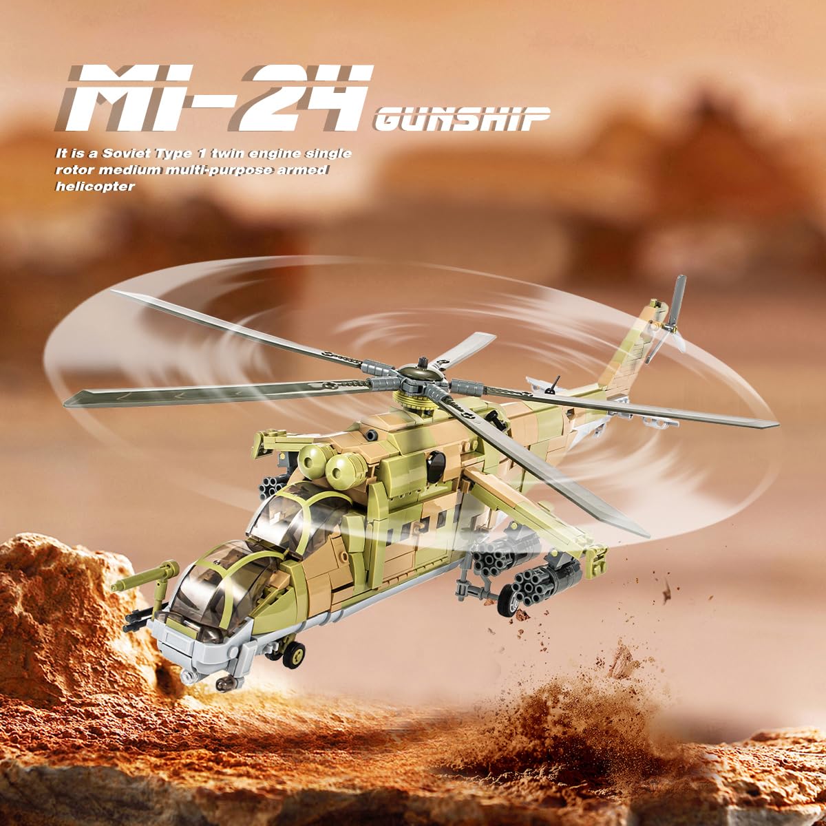 DAHONPA MI-24S Helicopter Medium Utility Military Army Airplane Building Bricks Set, 850+ Pieces Air-Force Build Blocks Toy, Gift for Kid and Adult