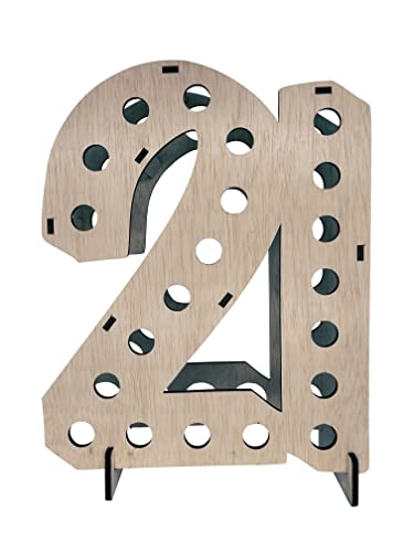 Mini Liquor Bottle Display Shelf for 21st Birthday Decorations for Her or Him | Available in Three Colors | Made in USA | 21 Natural