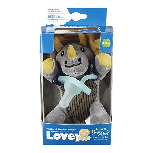 Dr. Brown's Baby Lovey Pacifier Holder & Teether Clip, Soft Plush Stuffed Animal Triceratops Pacifier Tether with Teal HappyPaci, 100% Silicone, 0-12m